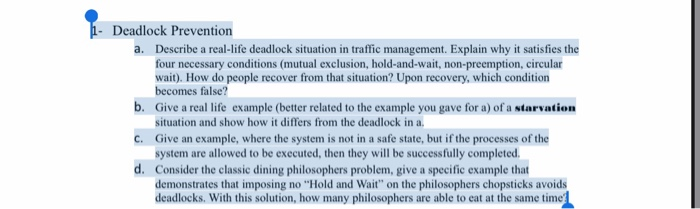 Solved 1. Deadlock Prevention a. Describe a real-life | Chegg.com