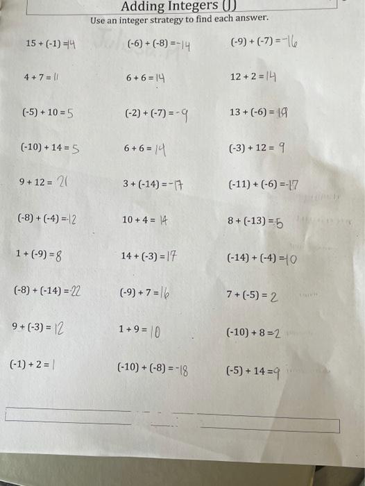 Solved Adding Integers U Use an integer strategy to find | Chegg.com