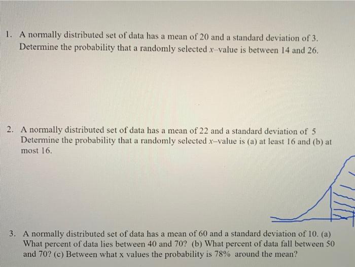 Solved 1. A normally distributed set of data has a mean of | Chegg.com