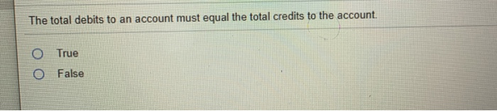 Solved The total debits to an account must equal the total | Chegg.com