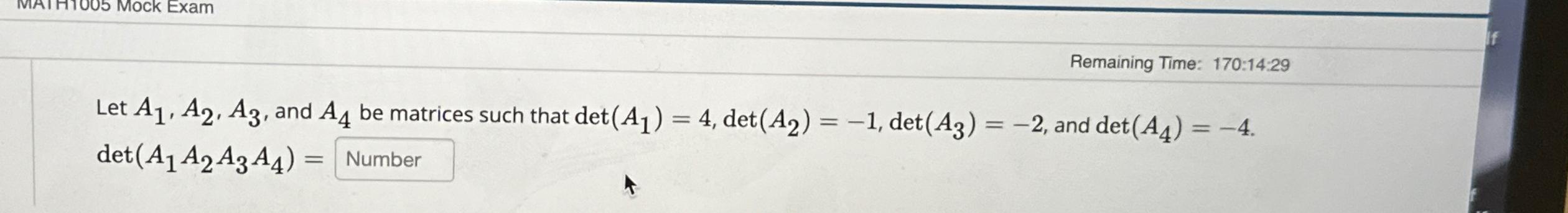 Solved Remaining Time: 170:14:29Let A1,A2,A3, ﻿and A4 ﻿be | Chegg.com