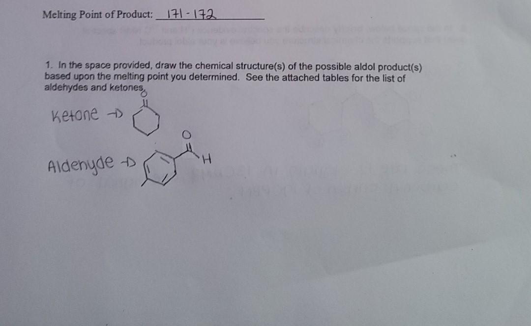Solved Melting Point of Product: 171 172 1. In the space | Chegg.com