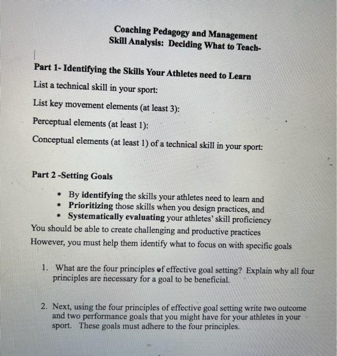 Solved Coaching Pedagogy and Management Skill Analysis: | Chegg.com