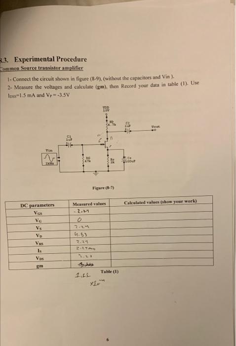 3 Experimental Procedure Common Source Transistor