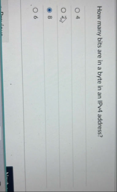 Solved How many bits are in a byte in an IPv4 | Chegg.com