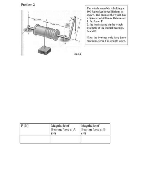 Solved Problem 2 The winch assembly is holding a \\( | Chegg.com