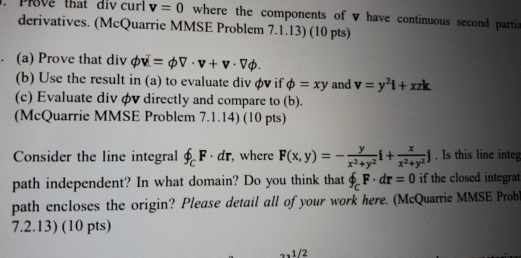 Solved that div curl y=0 where the components of v have | Chegg.com