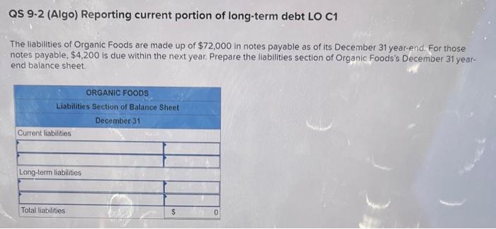 Solved The liabilities of Organic Foods are made up of | Chegg.com
