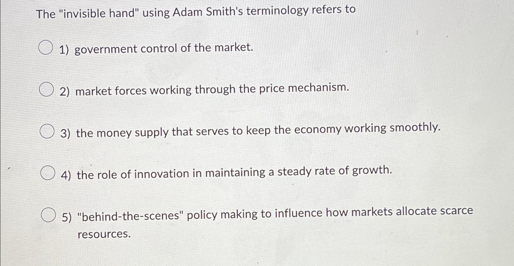 Solved The "invisible hand" using Adam Smith's terminology | Chegg.com