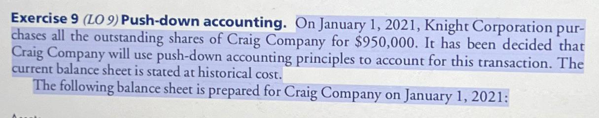Solved Exercise 9 (LO 9) ﻿Push-down accounting. On January | Chegg.com