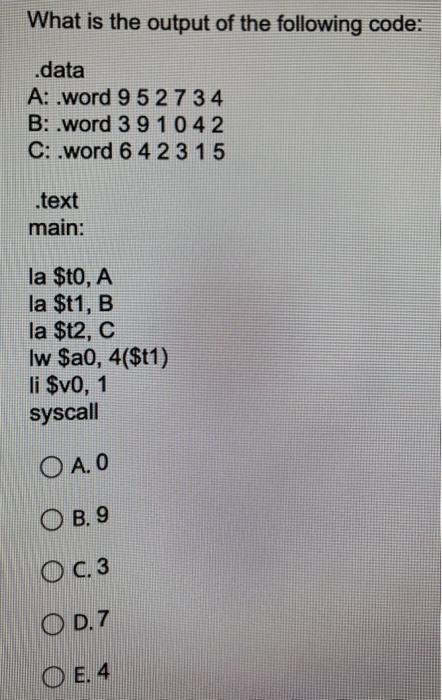 Solved What is the output of the following code: .data A: | Chegg.com