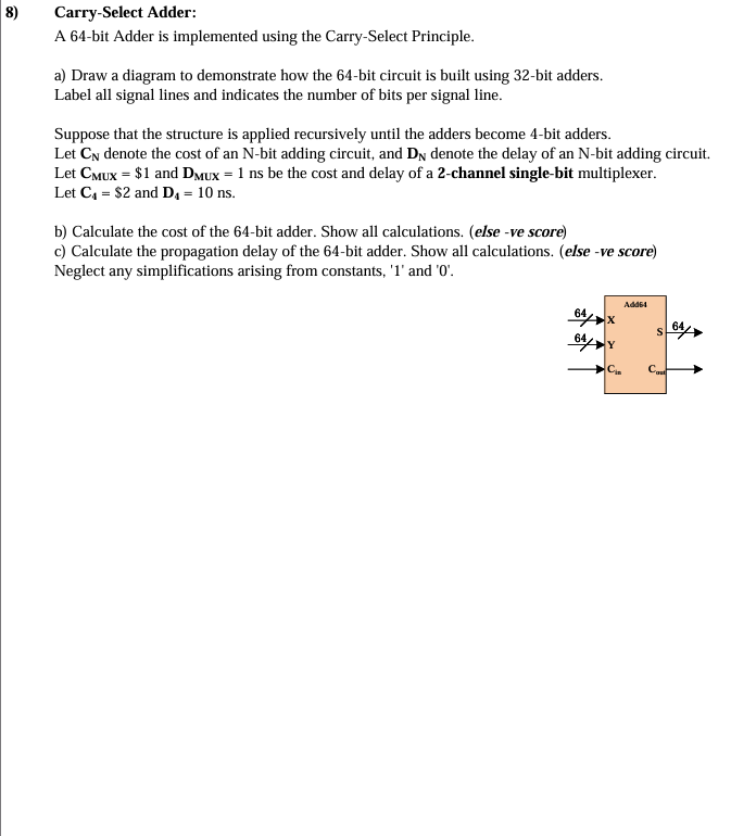 Carry-Select Adder:A 64-bit Adder is implemented | Chegg.com