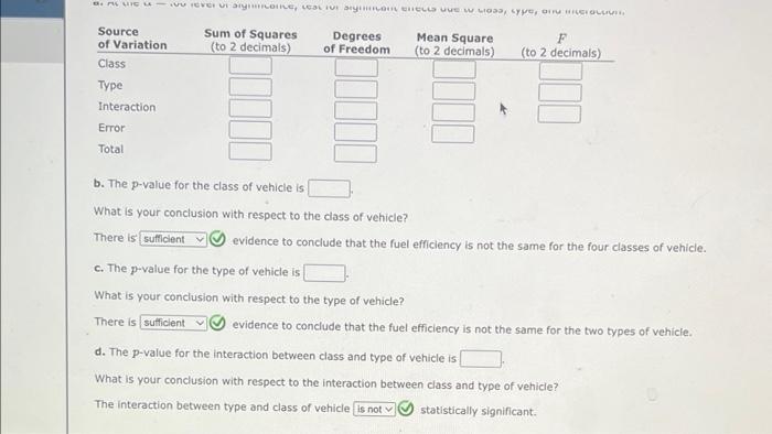 Solved b. The p-value for the class of vehicie is What is | Chegg.com