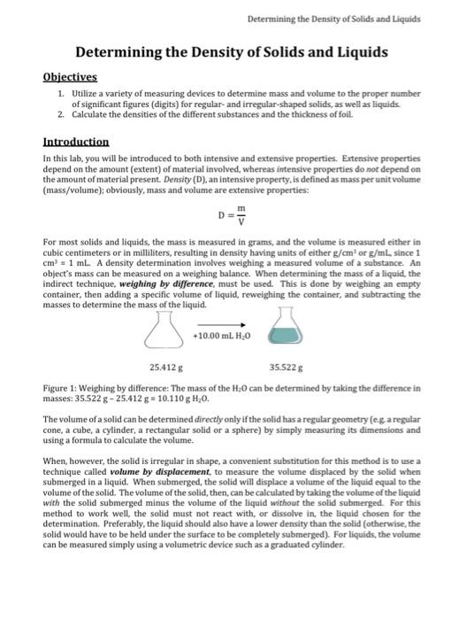Determining the Density of Solids and Liquids | Chegg.com