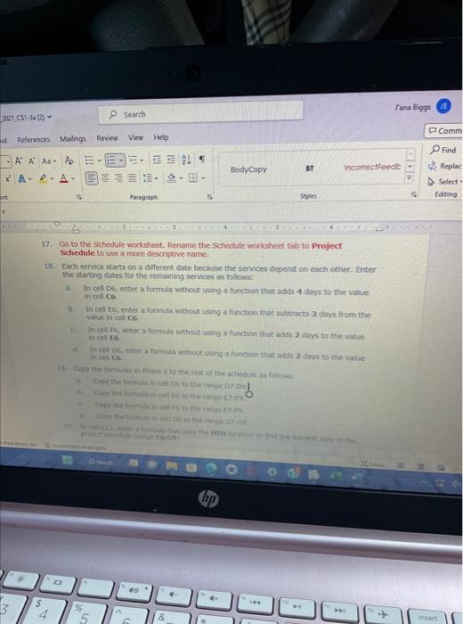 17. Go to the Schedule worksheet. Rename the Schedule | Chegg.com
