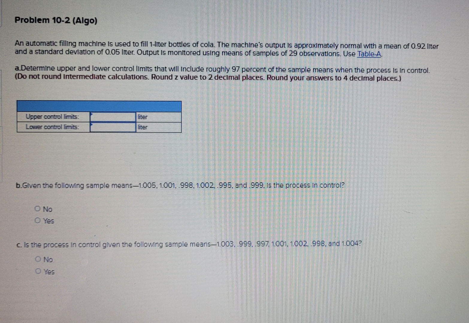 Problem 10-2 (Algo)An automatic filling machine is | Chegg.com