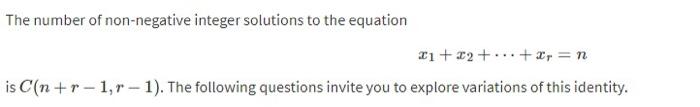 Solved The number of non-negative integer solutions to the | Chegg.com