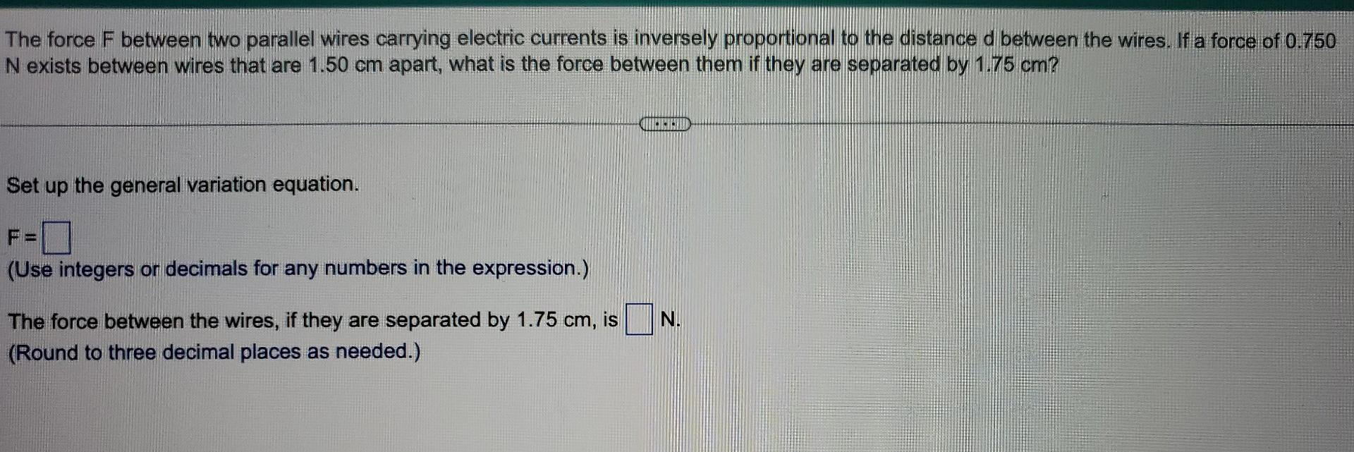 Solved The force F between two parallel wires carrying | Chegg.com