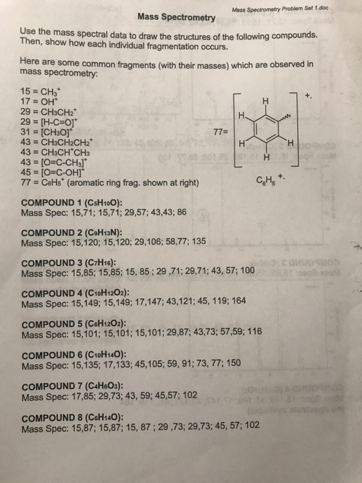 Solved Mass Spectrometry Problem Set 1.doc Mass Spectrometry | Chegg.com
