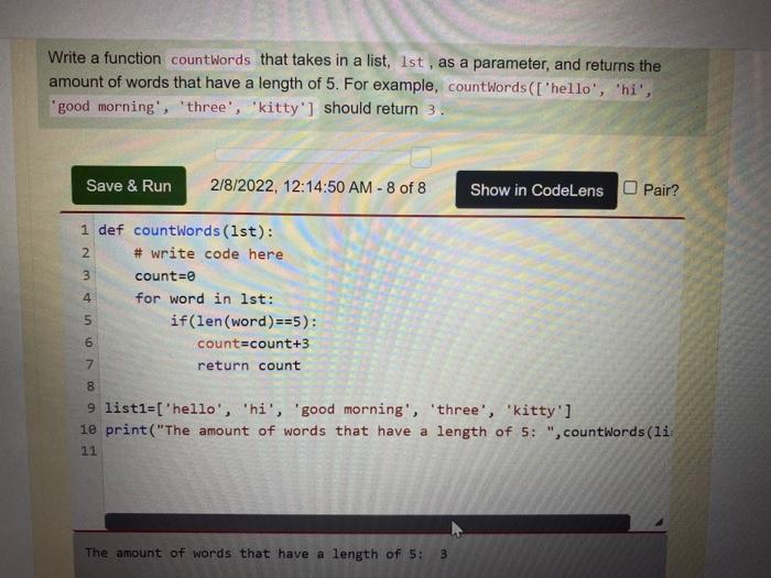 Solved Write a function countWords that takes in a list, | Chegg.com