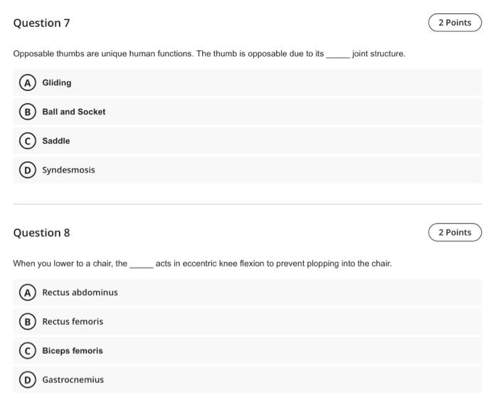 Solved Question 1 2 Points Which of the following muscles | Chegg.com