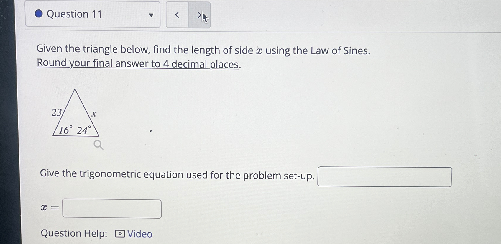 Solved Question 11Given the triangle below, find the length | Chegg.com