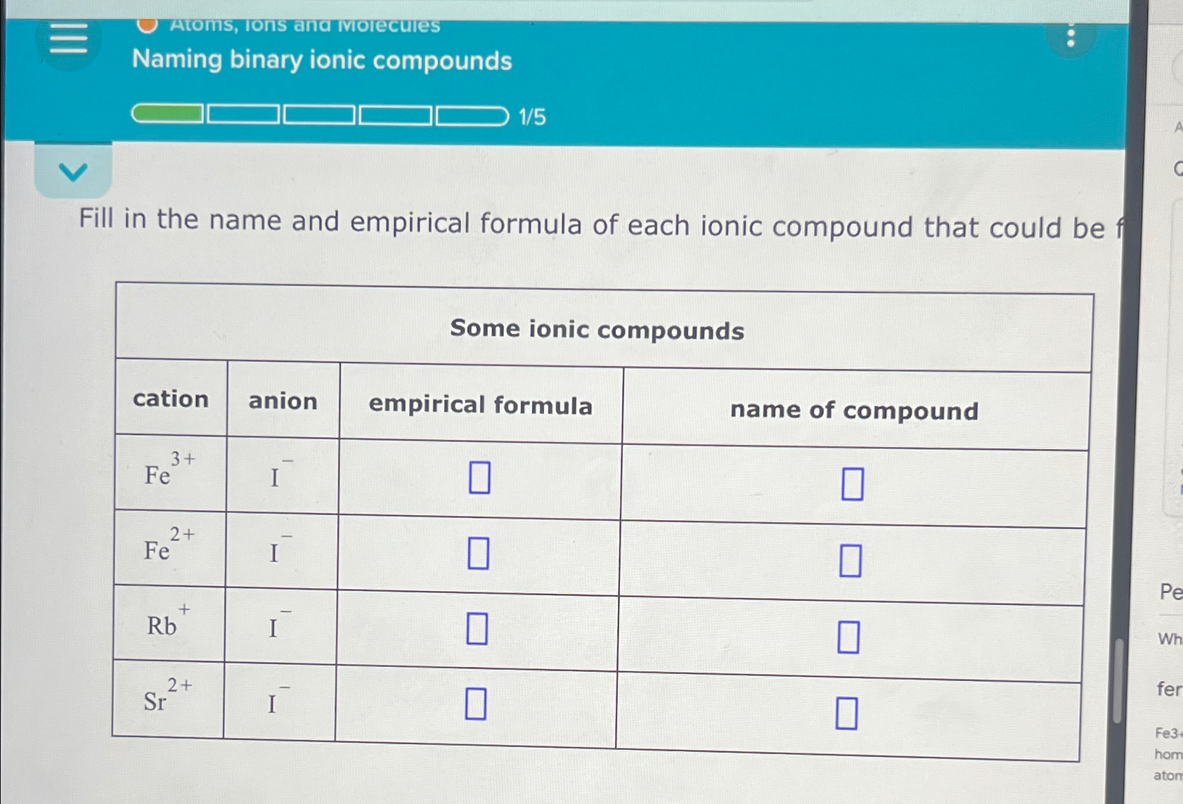 Solved Naming binary ionic compoundsFill in the name and | Chegg.com