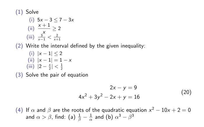 Solved (1) Solve (i) 5x−3≤7−3x (ii) xx+1≥2 (iii) x−13x | Chegg.com