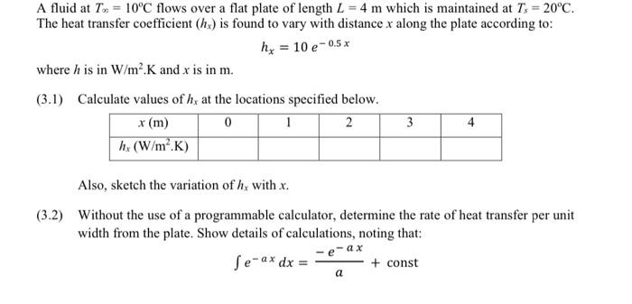 Solved A fluid at T∞=10∘C flows over a flat plate of length | Chegg.com