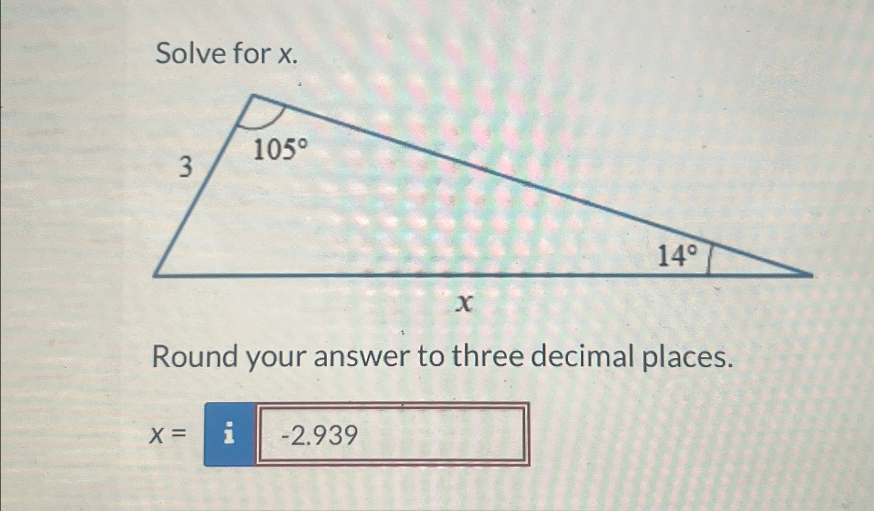 Solved Solve for x.Round your answer to three decimal | Chegg.com