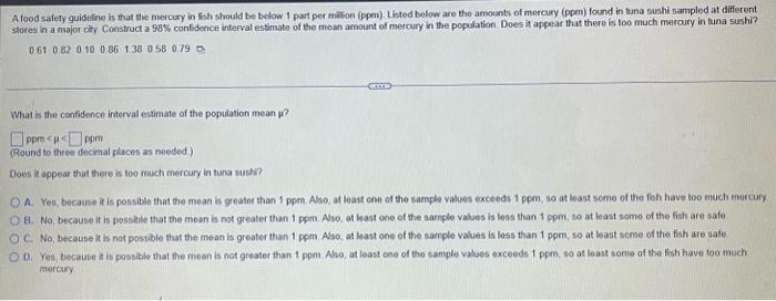 Solved A tood sately guidelne is that the mercary in fivh | Chegg.com