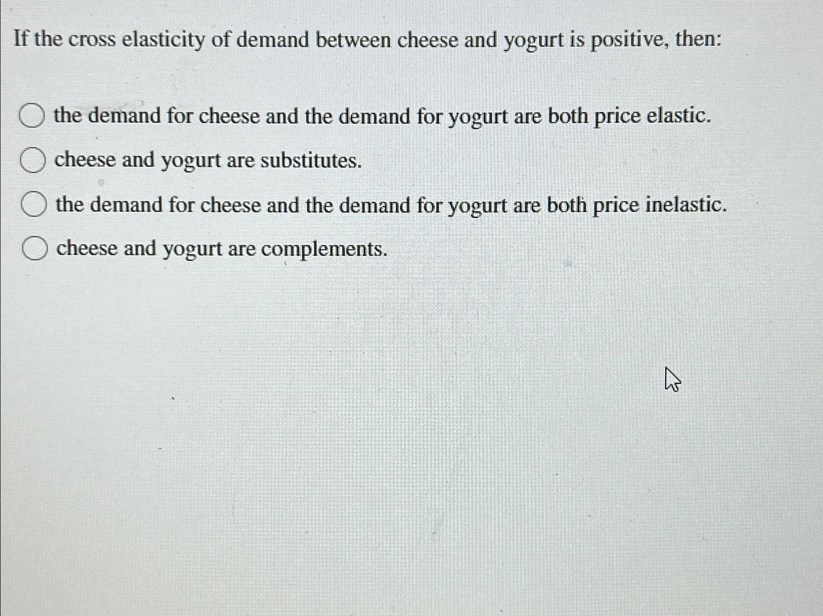 Solved If the cross elasticity of demand between cheese and | Chegg.com