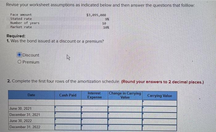 Solved Revise your worksheet assumptions as indicated below | Chegg.com