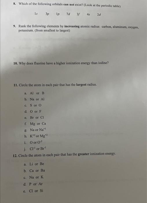 Solved 8. Which of the following orbitals can not exist? | Chegg.com