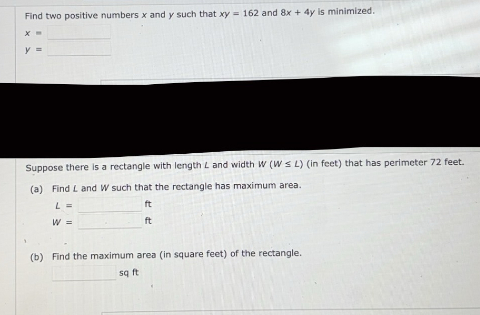 Solved Find two positive numbers x ﻿and y ﻿such that xy=162 | Chegg.com