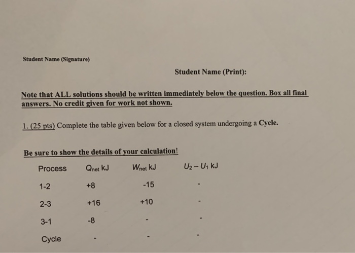 Solved Student Name (Signature) Student Name (Print): Note | Chegg.com