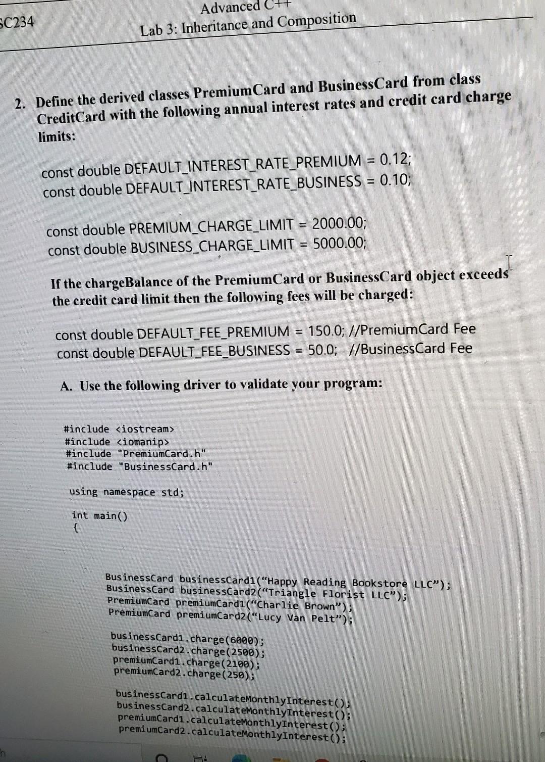 SC234 Advanced CH Lab 3: Inheritance and Composition | Chegg.com