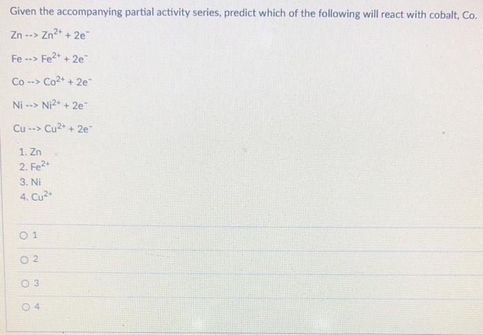 Solved Given the accompanying partial activity series, | Chegg.com