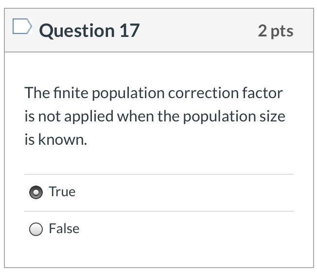 Solved D Question 17 2 Pts The Finite Population Correction
