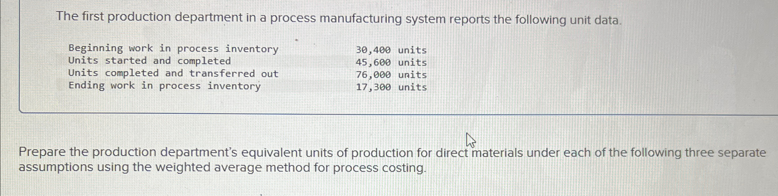 Solved The first production department in a process | Chegg.com
