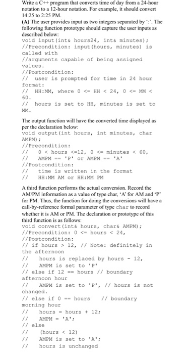 Write a C++ program that converts time of day from a | Chegg.com