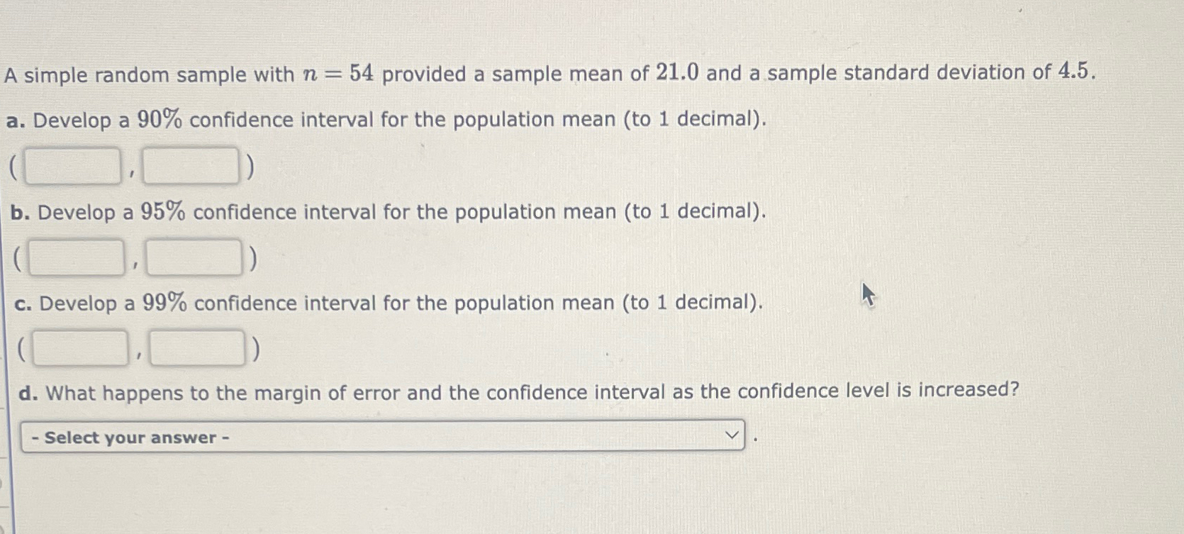 Solved A simple random sample with n=54 ﻿provided a sample | Chegg.com