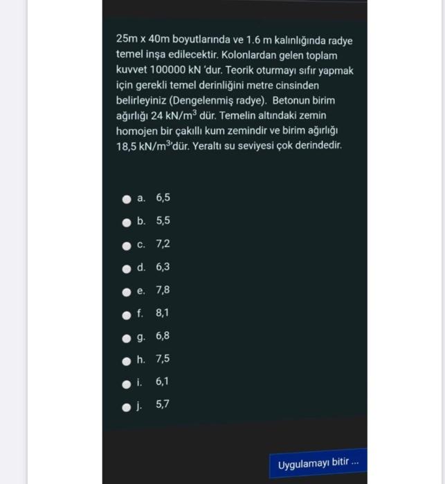 Solved A raft foundation with dimensions of 25m x 40m and a | Chegg.com
