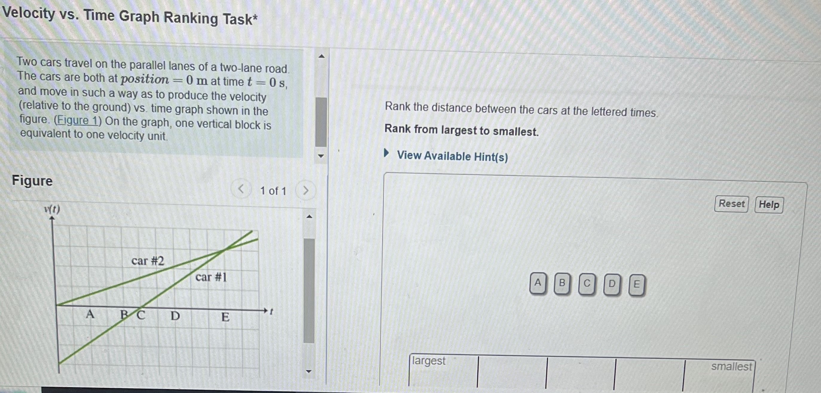Solved Velocity vs. ﻿Time Graph Ranking Task*Two cars travel | Chegg.com