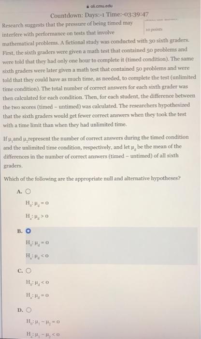 Solved oli.cmu.edu Countdown: Days:-1 Time:-03:39:47 | Chegg.com