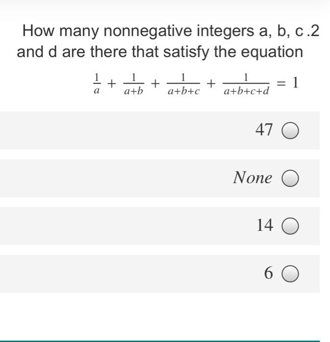 Solved How many nonnegative integers a, b, c.2 and d are | Chegg.com