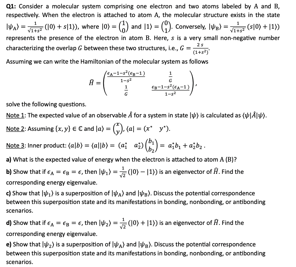 Solved Q1: Consider a molecular system comprising one | Chegg.com
