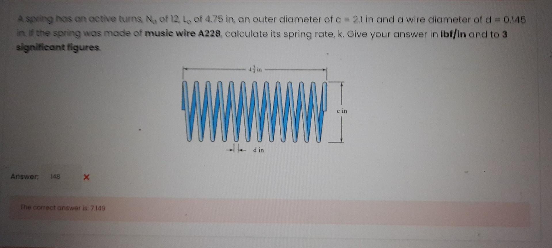 Solved A spring has an active turns of 12. L. of 4.75 in an | Chegg.com