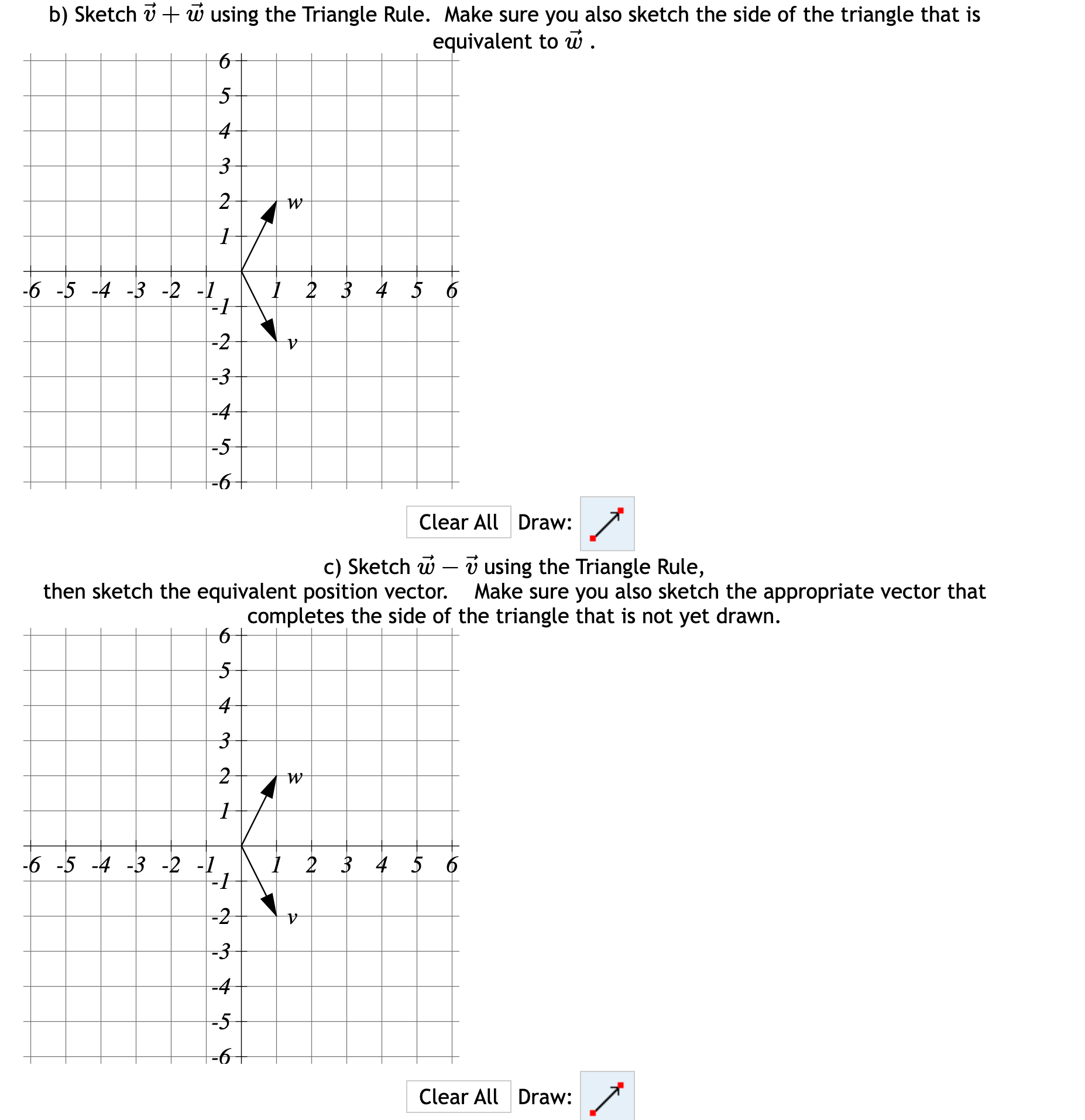 c) ﻿Sketch vec(w)-vec(v) ﻿using the Triangle | Chegg.com