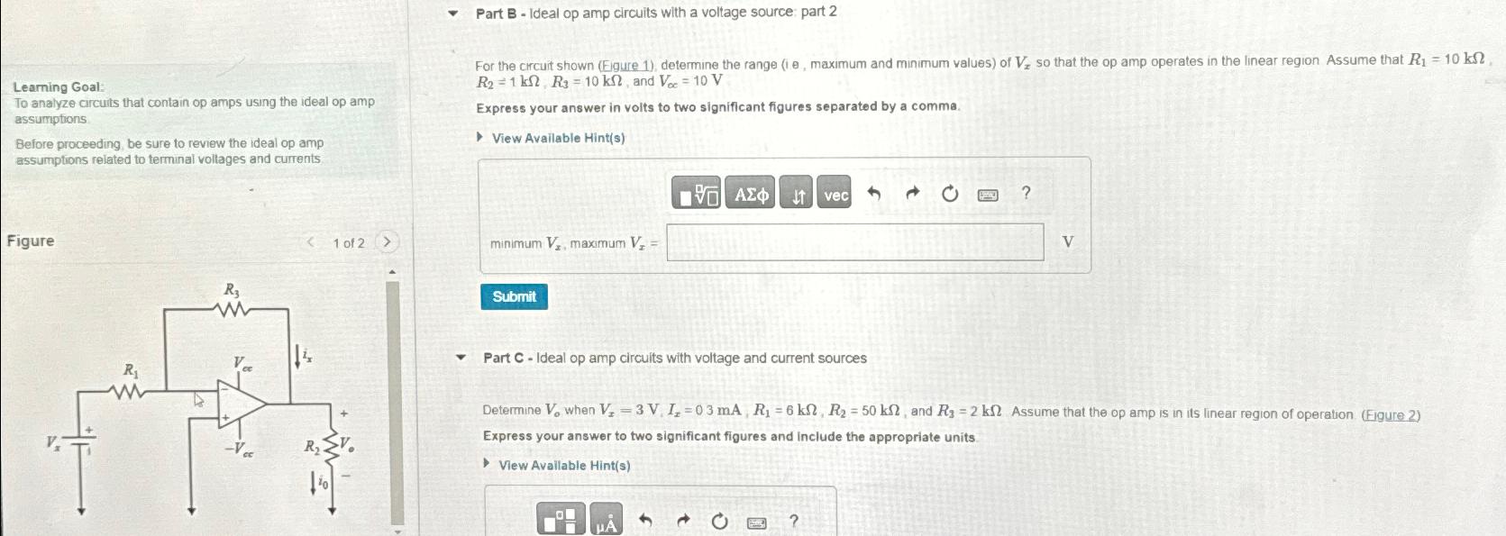 Solved Part B - ﻿Ideal op amp circuits with a voltage | Chegg.com